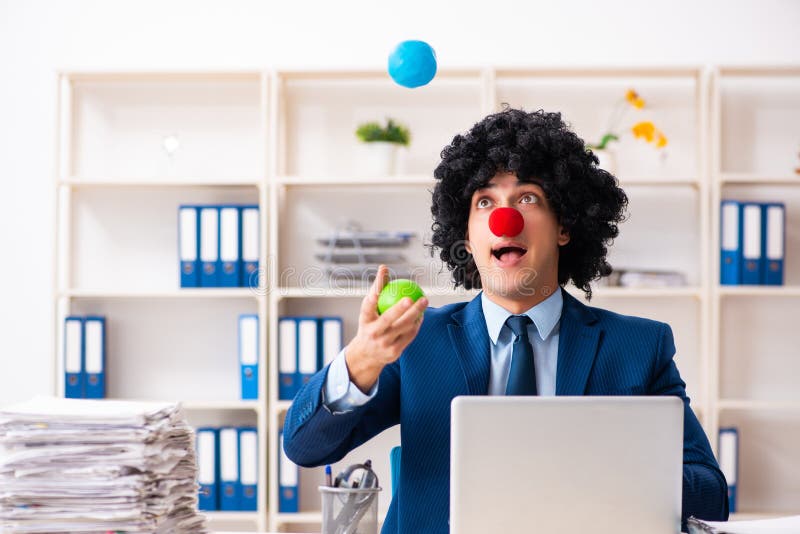 Young Clown Businessman Working in the Office Stock Photo - Image of ...