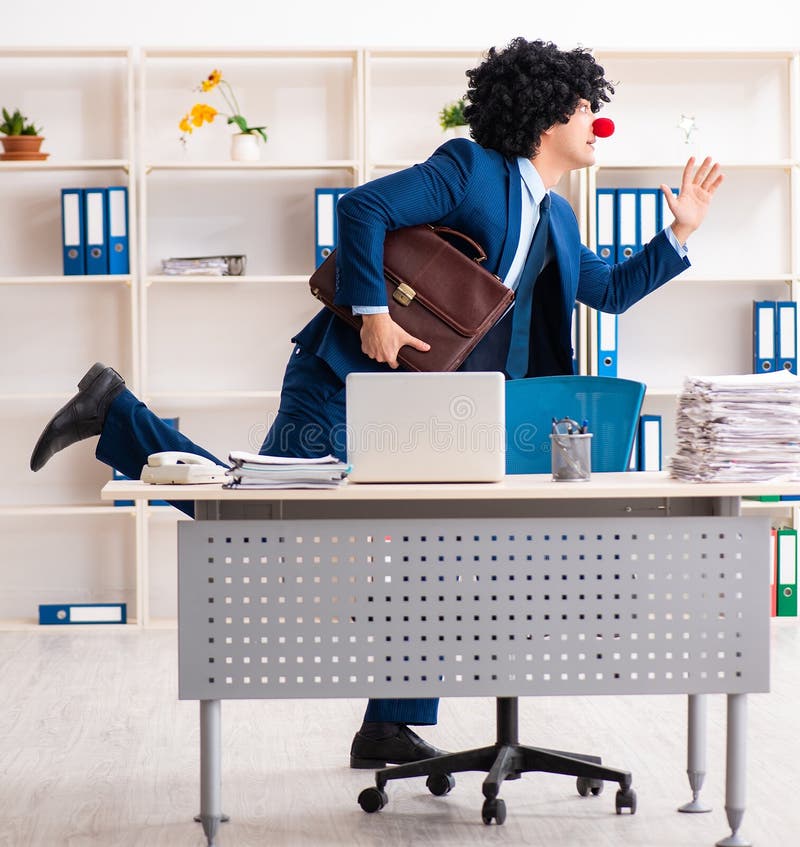 Young Clown Businessman Working in the Office Stock Photo - Image of ...