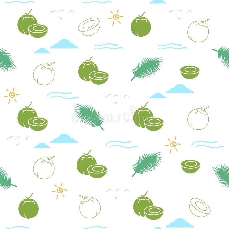 Young Coconut Seamless Pattern Background Stock Vector - Illustration ...