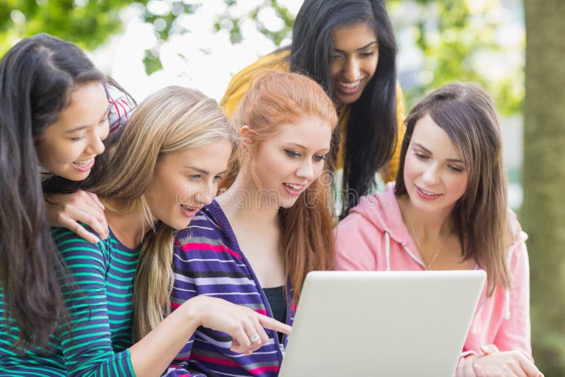 Group of Students Studying with Laptop Stock Image - Image of ...
