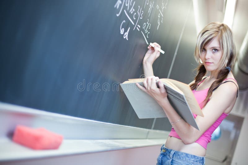 Young College Student Writing on the Chalkboard Stock Image - Image of ...