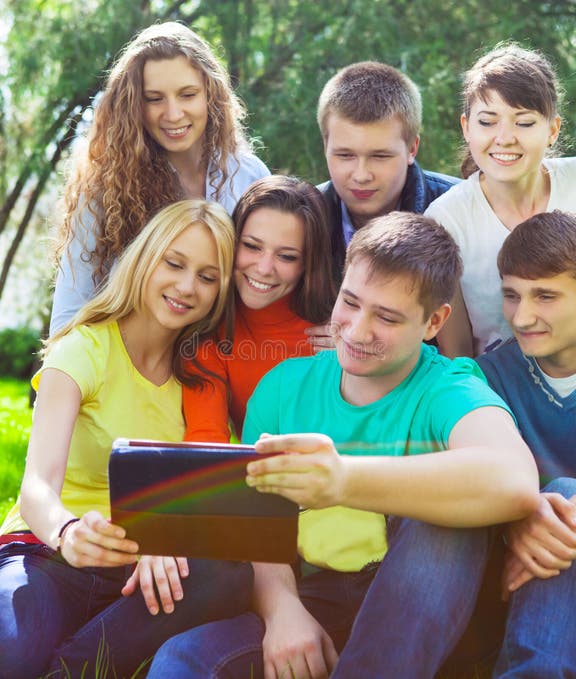 Young College Students Using Tablet Computer Stock Image - Image of ...