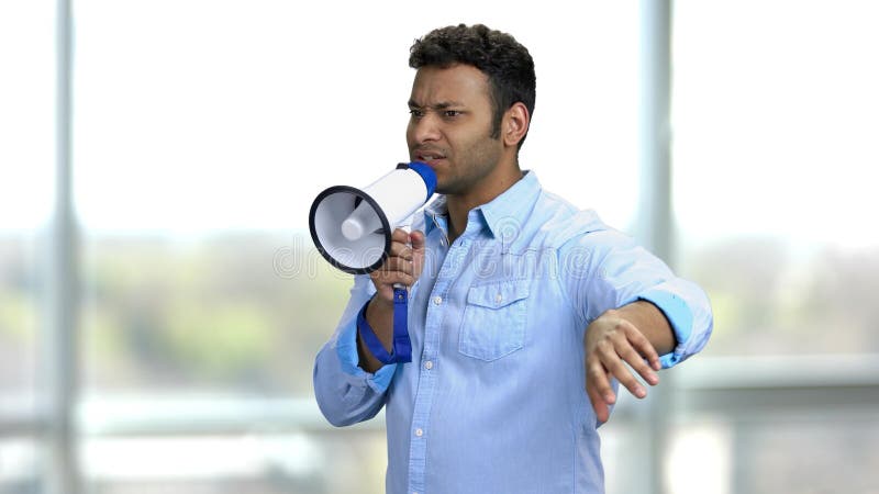 Indian Man with Megaphone Giving Instructions. Stock Video - Video of ...
