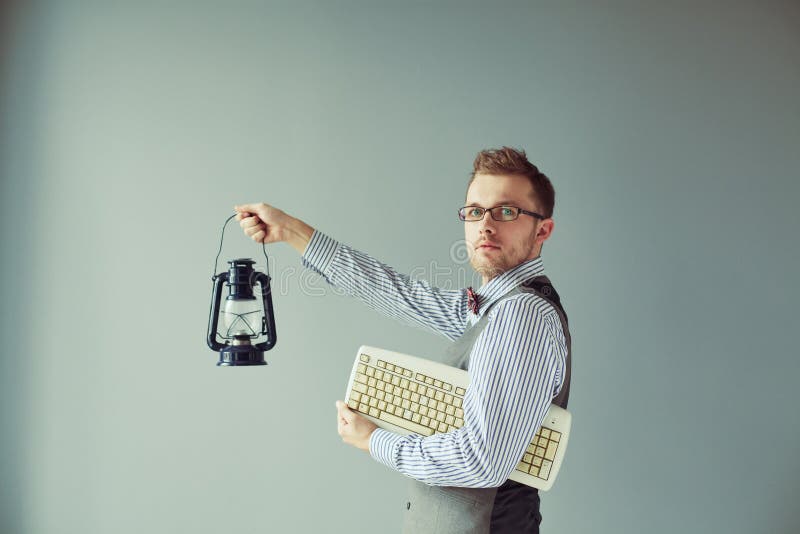 Young Computer Geek Carrying Keyboards Underhand Stock Photo - Image of ...