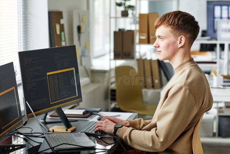 Computer Programmer Working on Computer Stock Image - Image of system ...