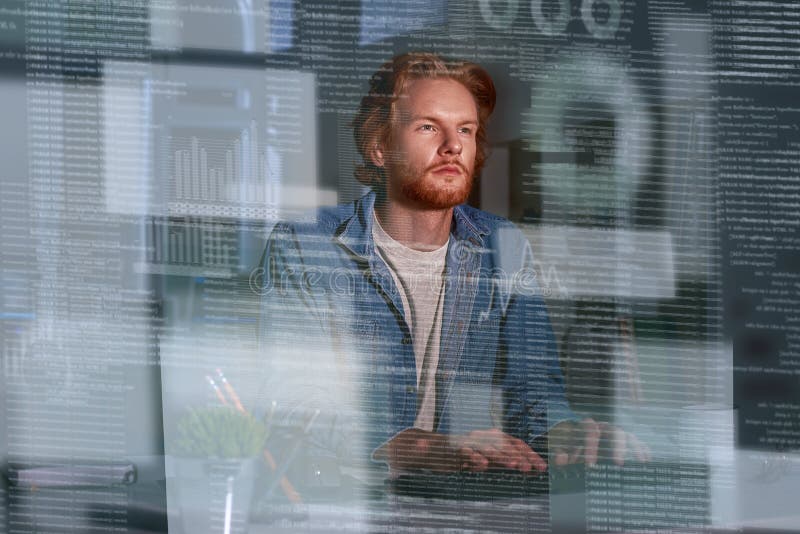 Young Concentrated Computer Developer Writing New Code Stock Photo ...