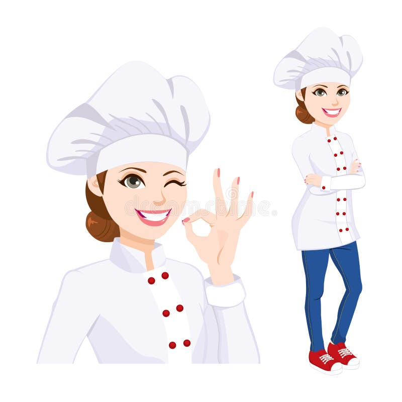 Chef Woman Gesturing Okay Sign Stock Vector Illustration Of