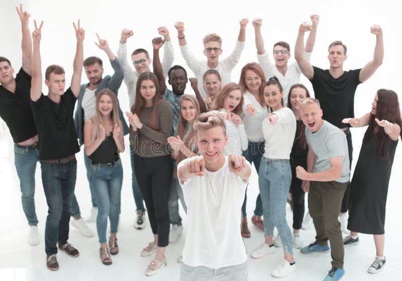 Young Confident Group Leader Pointing at You. Stock Image - Image of ...