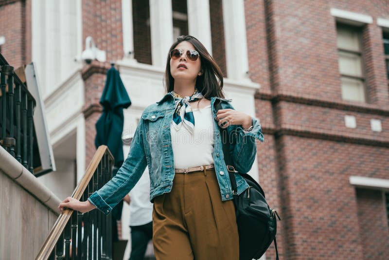 Young Confident Lady Walking Down the Stairs Stock Photo - Image of ... Young Confident Lady Walking Down the Stairs Stock Photo - Image of ...