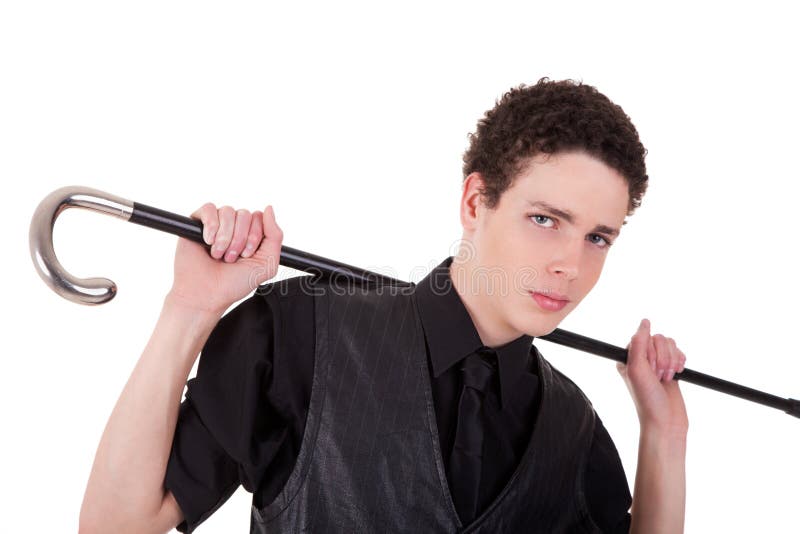 Young Confident Man Holding a Cane Stock Photo - Image of retro, male ...