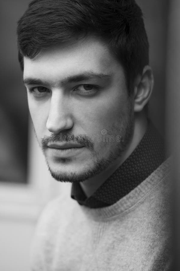 Young Confident Man in Sweater Stoic Stock Image - Image of leisure ...