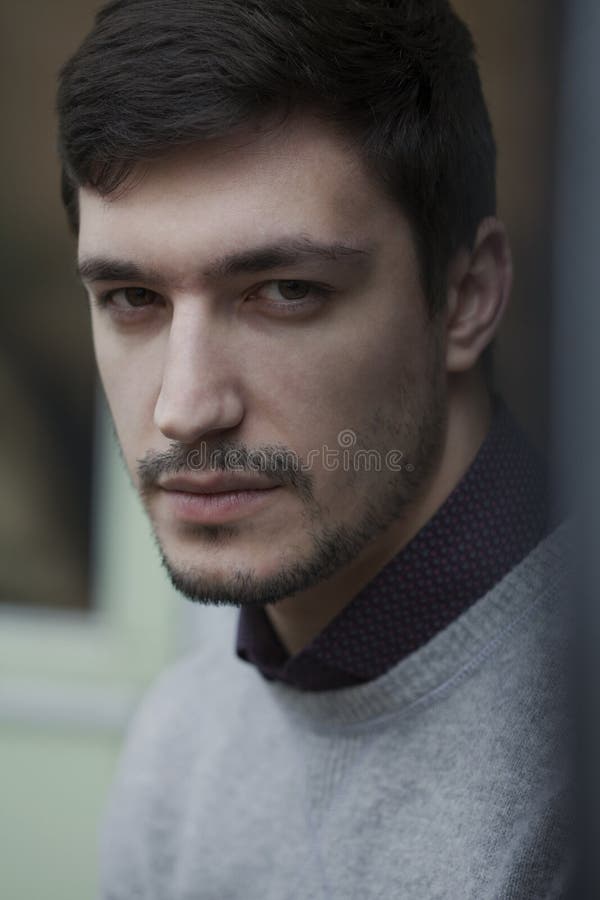 Young Confident Man in Sweater Stoic Stock Image - Image of smart ...