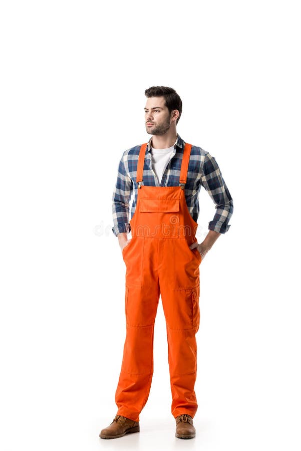Young Confident Repairman in Orange Overall Stock Image - Image of ...