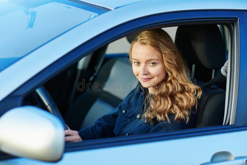 Young Confident Woman Driving a Car Stock Image - Image of beautiful ...