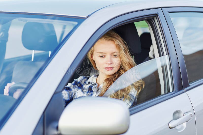 Young Confident Woman Driving a Car Stock Image - Image of casual ...