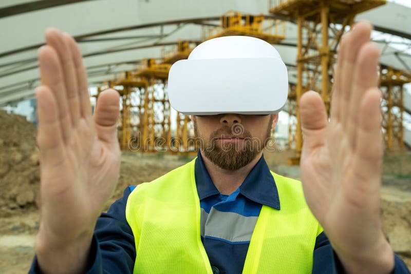 Construction Worker Using VR Glasses Stock Image - Image of technology ...