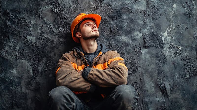 Young Construction Worker Resting and Thinking Stock Image - Image of ...