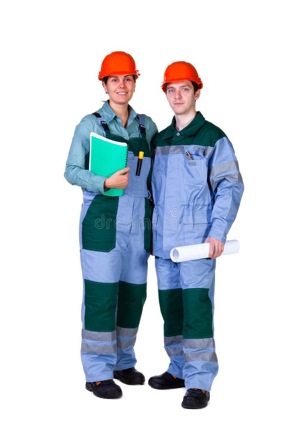 Young Construction Workers with Blueprint Stock Image - Image of ...