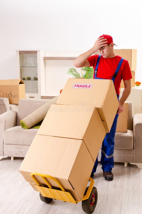The Young Contractor with Boxes Working Indoors Stock Photo - Image of ...