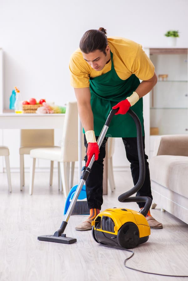 Young Male Contractor Cleaning the House Stock Image - Image of dirty ...