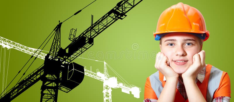 Young Contractor and Silhouettes of the Cranes Stock Image - Image of ...