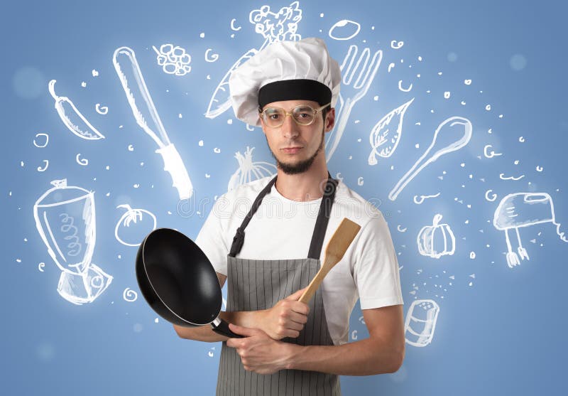 Young Cook with Chalk Drawn Soup Recipe Concept Stock Image - Image of ...