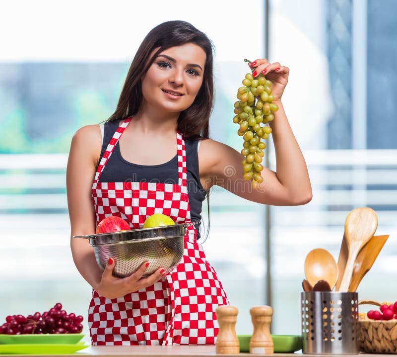 Young Cook with Fruits in the Kitchen Stock Image - Image of garnishing ...