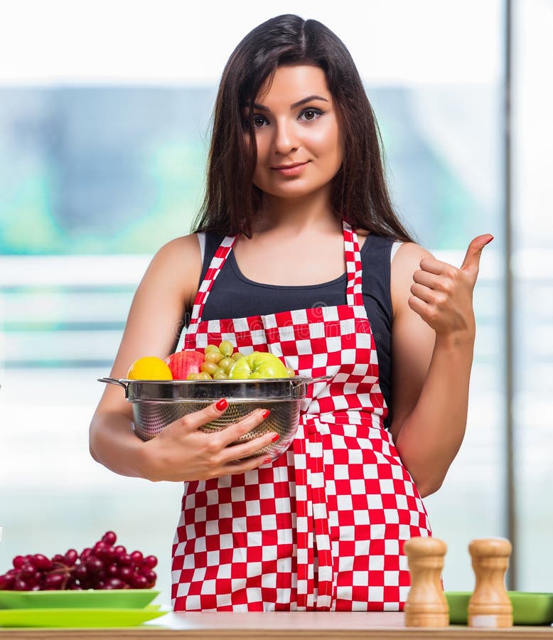 Young Cook with Fruits in the Kitchen Stock Image - Image of housewife ...