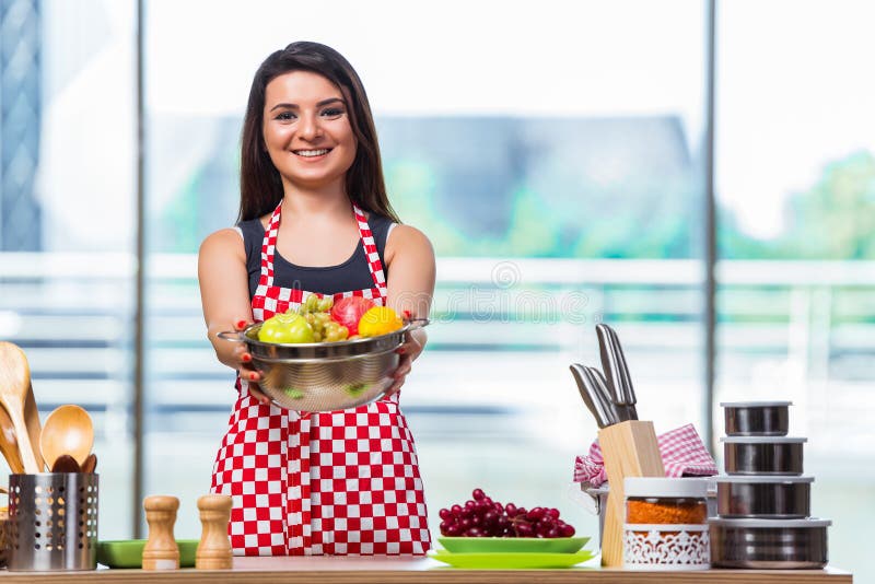 The Young Cook with Fruits in the Kitchen Stock Image - Image of dinner ...