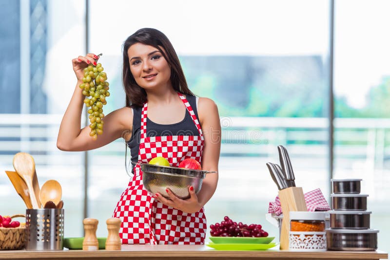 The Young Cook with Fruits in the Kitchen Stock Photo - Image of board ...
