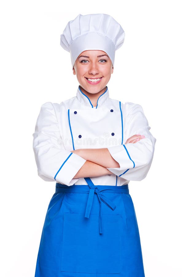 Young Cook. Small Girl in White Suit with Saucepan Stock Image - Image ...
