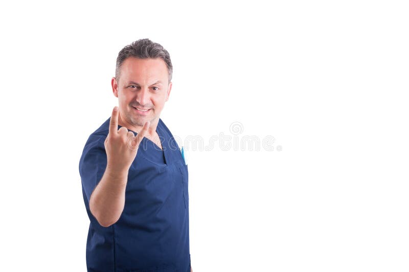 Young and Cool Doctor Making Rock Gesture or Symbol Stock Image - Image ...