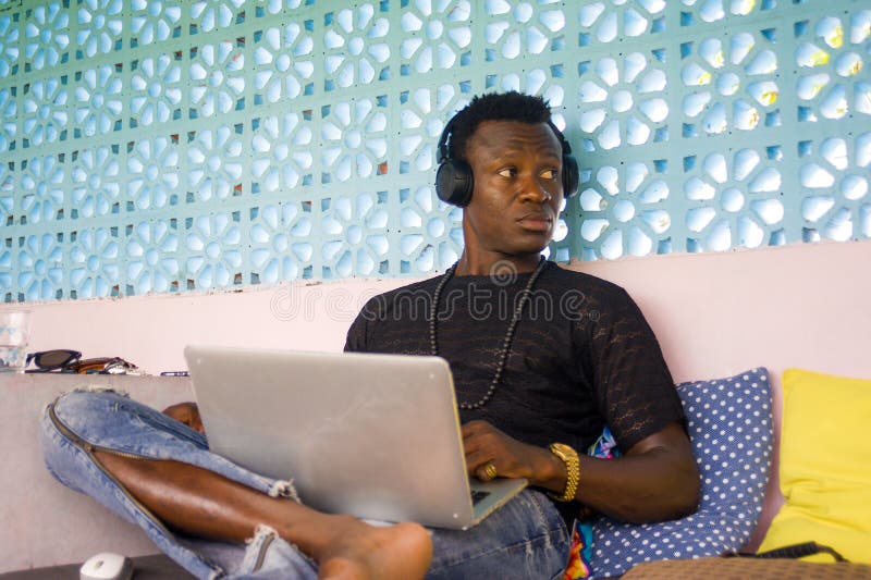 Young Cool and Hipster Black Afro American Business Man Networking with ...