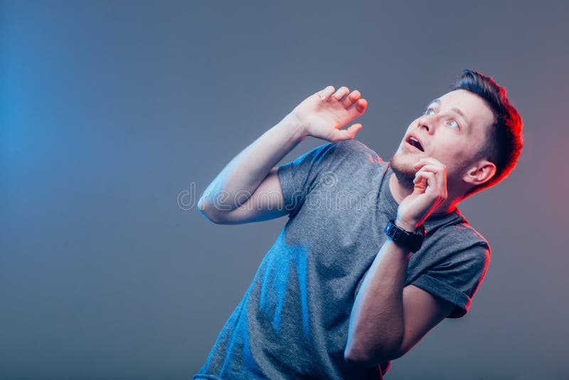 Young Cool Man Half Body Scared Pose Stock Photo - Image of fashion ...