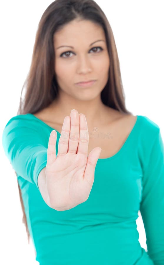 Young Cool Woman Saying Stop Stock Image - Image of caucasian, palm ...