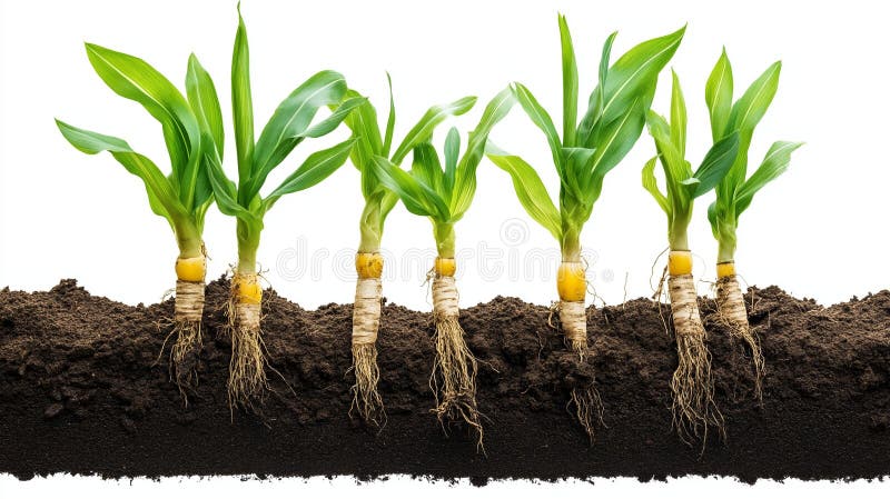 Young Corn Plants Sprouting from the Soil, Reaching for the Sun Stock ...