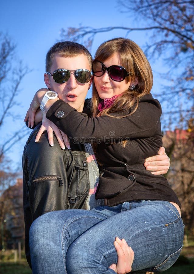 Young Couple Against the Nature Stock Image - Image of caucasian ...