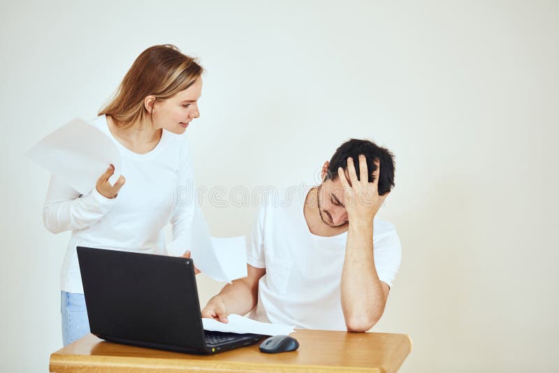 Couple Arguing about Bill. Problems in Relationship Stock Photo - Image ...
