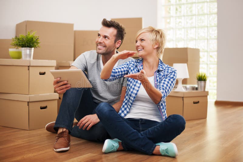 Young Couple Arranging Relocation Stock Image - Image of organization ...