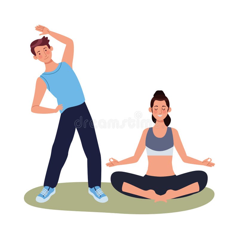 Young Couple Athlete Practicing Exercise Characters Stock Vector ...