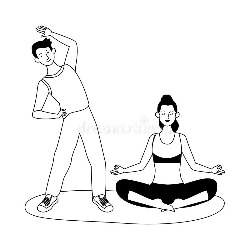 Young Couple Athletes Practicing Exercise Characters Stock Vector ...