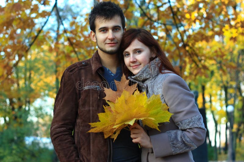 Young Couple in the Autumn Yellow Colors Stock Photo - Image of family ...