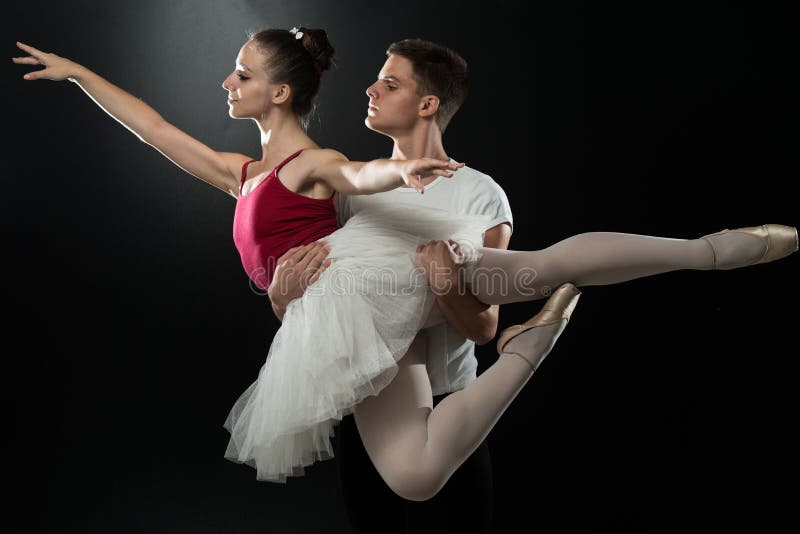 Couple Ballerina Ballet Dancer Dancing on Black Background Stock Photo ...