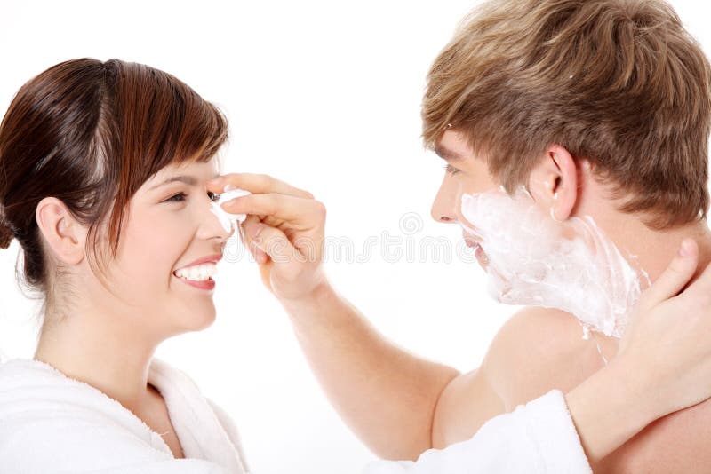 Young couple in bathroom stock image. Image of body, people - 18189487