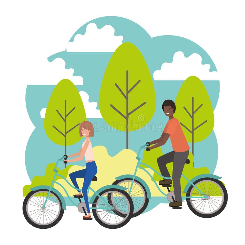 Young Couple in Bicycle Characters Stock Vector - Illustration of ...
