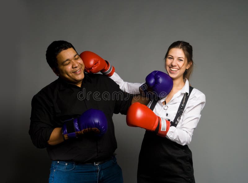 Young Couple with Boxing Gloves Kissing Stock Photo - Image of family ...