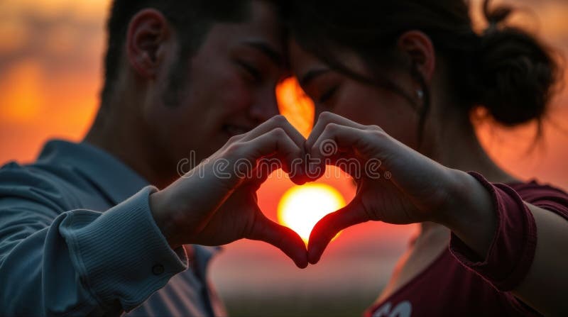 A Young Couple Creating a Heart Shape with Their Hands Stock Photo ...