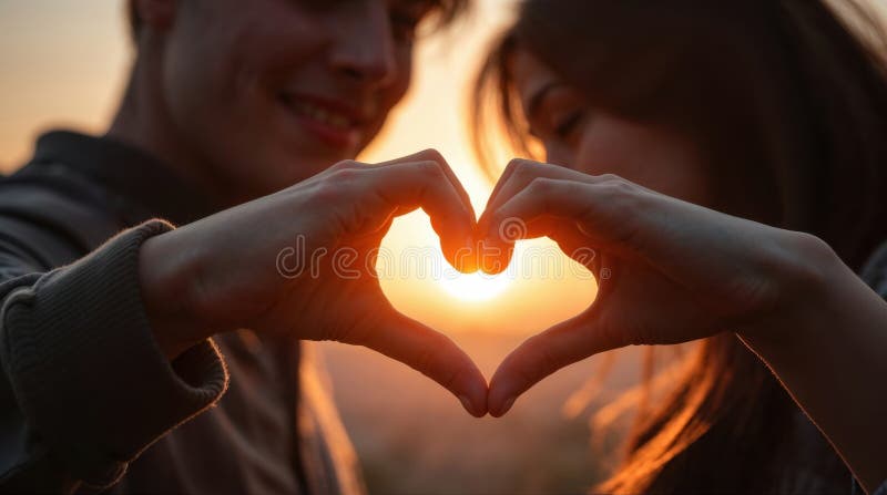 A Young Couple Creating a Heart Shape with Their Hands Stock Photo ...