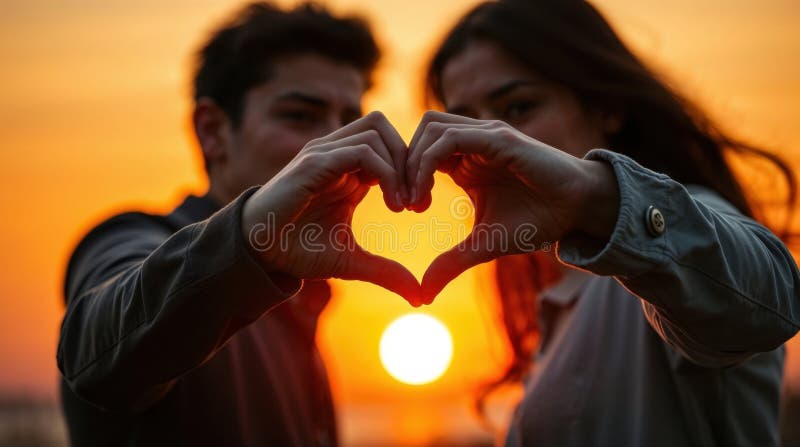 A Young Couple Creating a Heart Shape with Their Hands Stock Photo ...