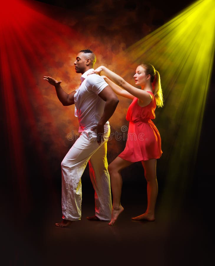 Young Couple Dances Caribbean Salsa Stock Image - Image of music ...